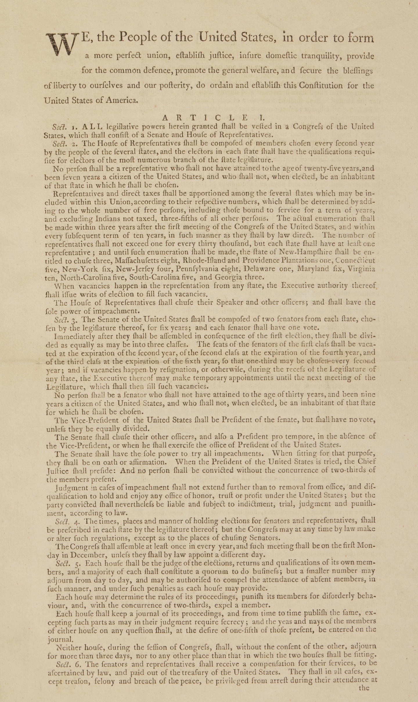 A Rare Copy Of The First Printing Of The Us Constitution Is Going Up For Auction